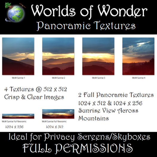 Second Life Marketplace - WoWScapes 6 Sunset Views Panoramic Textures